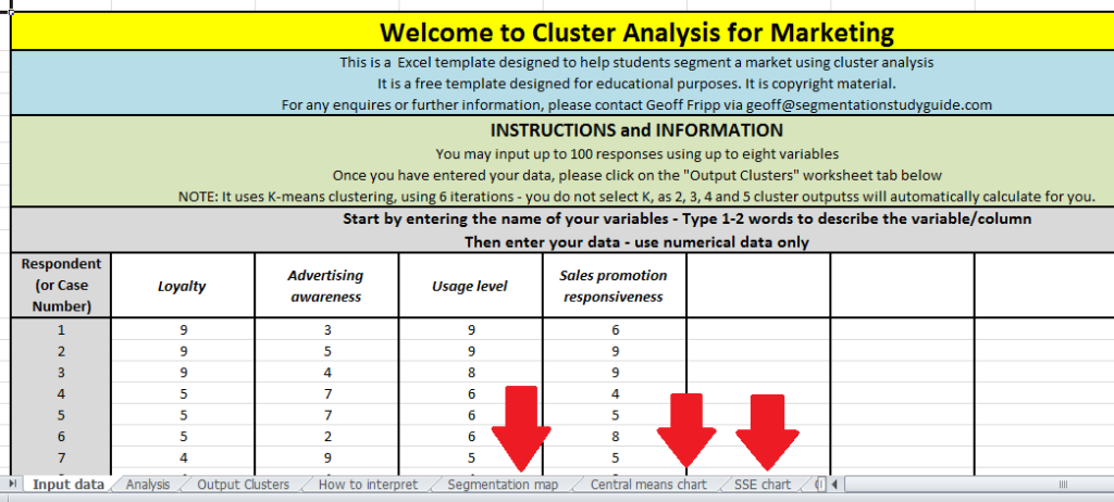 Guide to using the free template - Cluster Analysis 4 Marketing